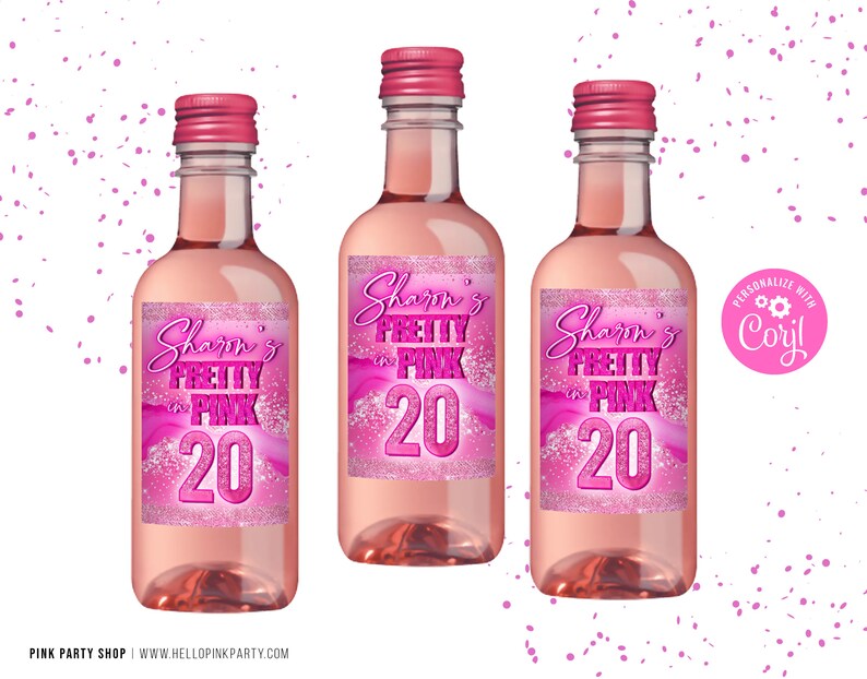 Shades of Pink Mini Wine Bottle Labels Editable Template - Etsy