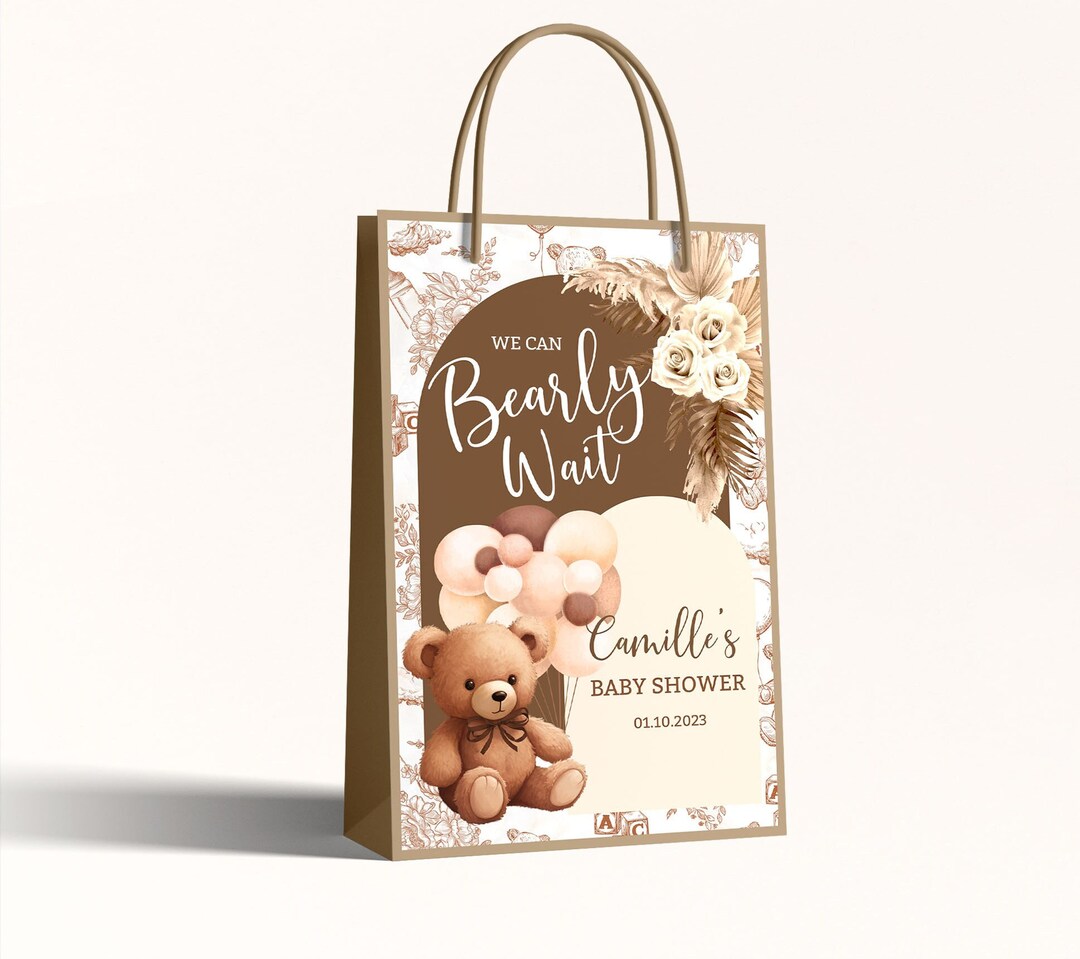 EDITABLE Bear Bearly Wait Birthday Gift Box Label, Beary First Birthday ...