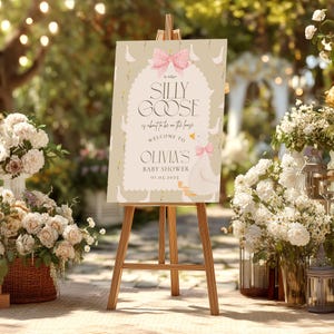Silly Goose Baby Shower Welcome Sign: Pink Bow Geese Poster Decor ...