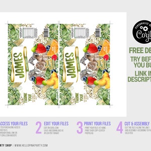 Young & Wild Birthday Fruit Snacks Bag Template Printable, Jungle ...