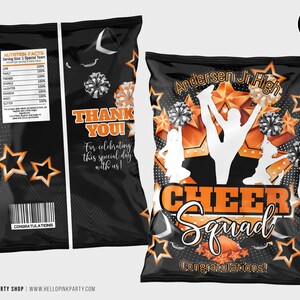 Cheerleader Chip Bag, Template Printable, Cheer Birthday Chip Bag ...
