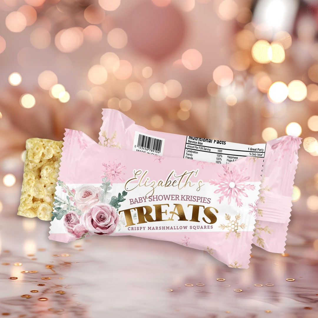 Snowflake Rice Treats Wrapper: Editable Winter Baby Shower Favor ...