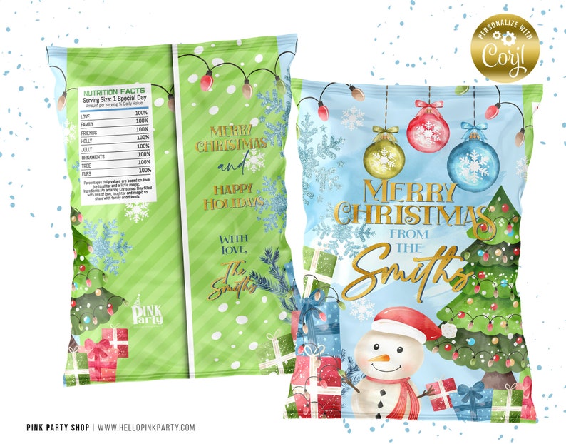 Christmas Chip Bag Wrapper Template Printable Snowman Chip - Etsy