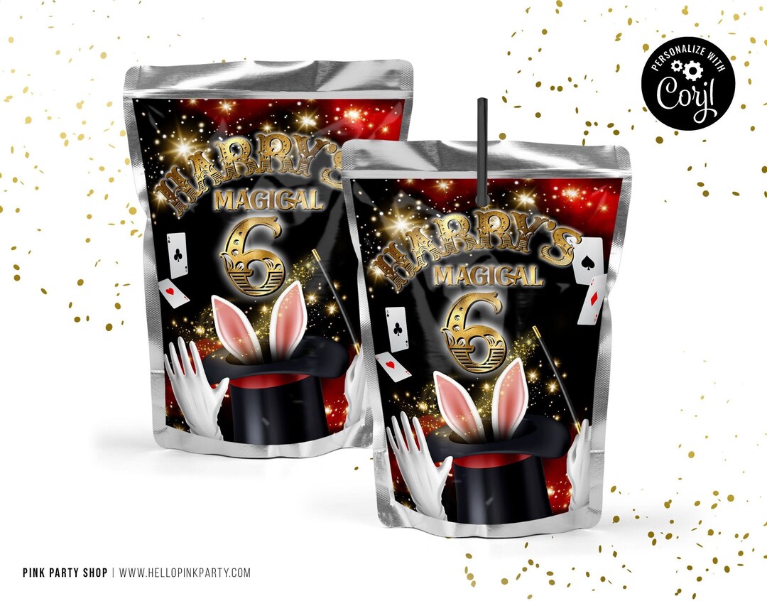Magician Theme Birthday Juice Pouch Label, Printable Templates, Magic ...