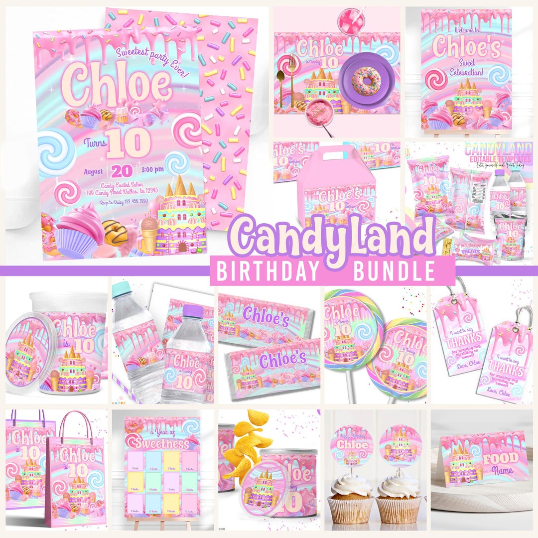 Candyland Birthday Party Bundle: Candy Sweets Editable Invitation ...