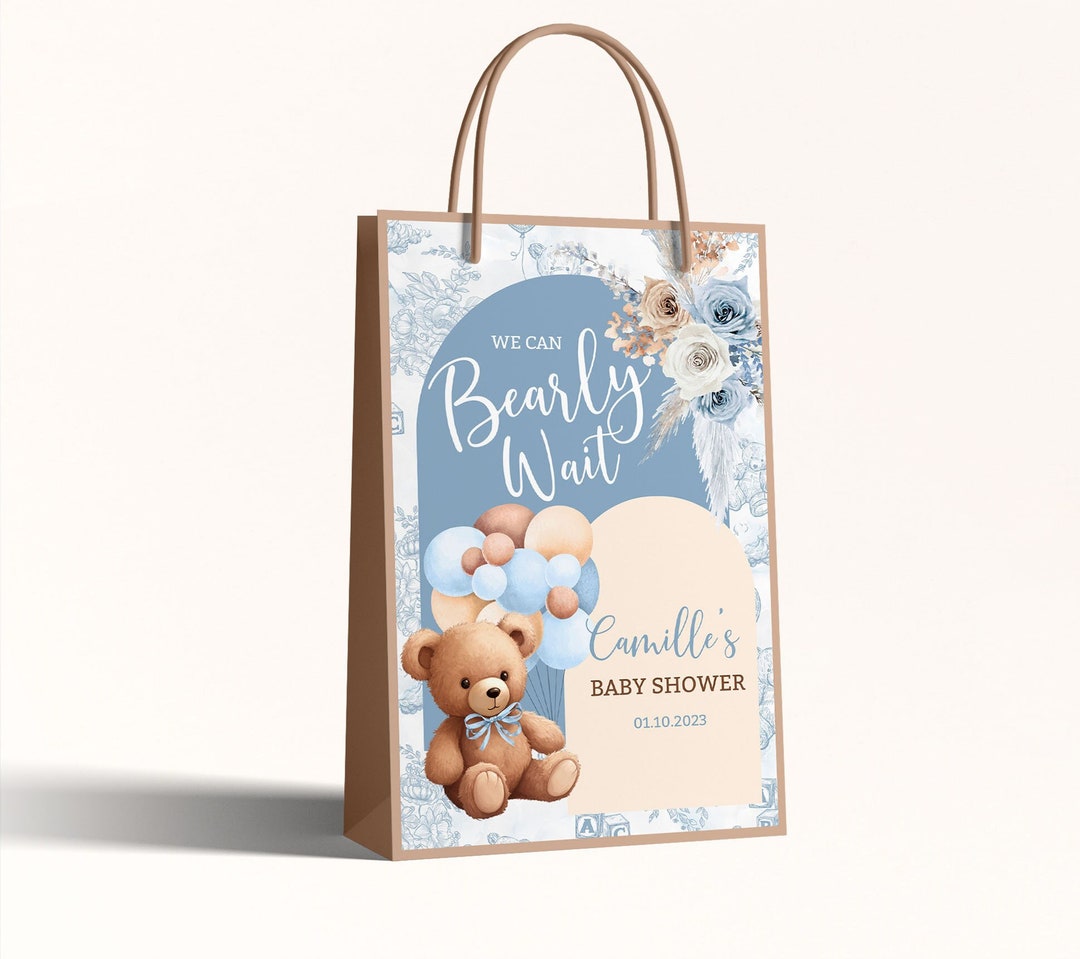 EDITABLE Bear Bearly Wait Birthday Gift Box Label, Beary First Birthday ...