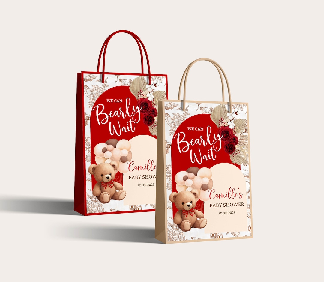 EDITABLE Bear Bearly Wait Birthday Gift Box Label, Beary First Birthday ...