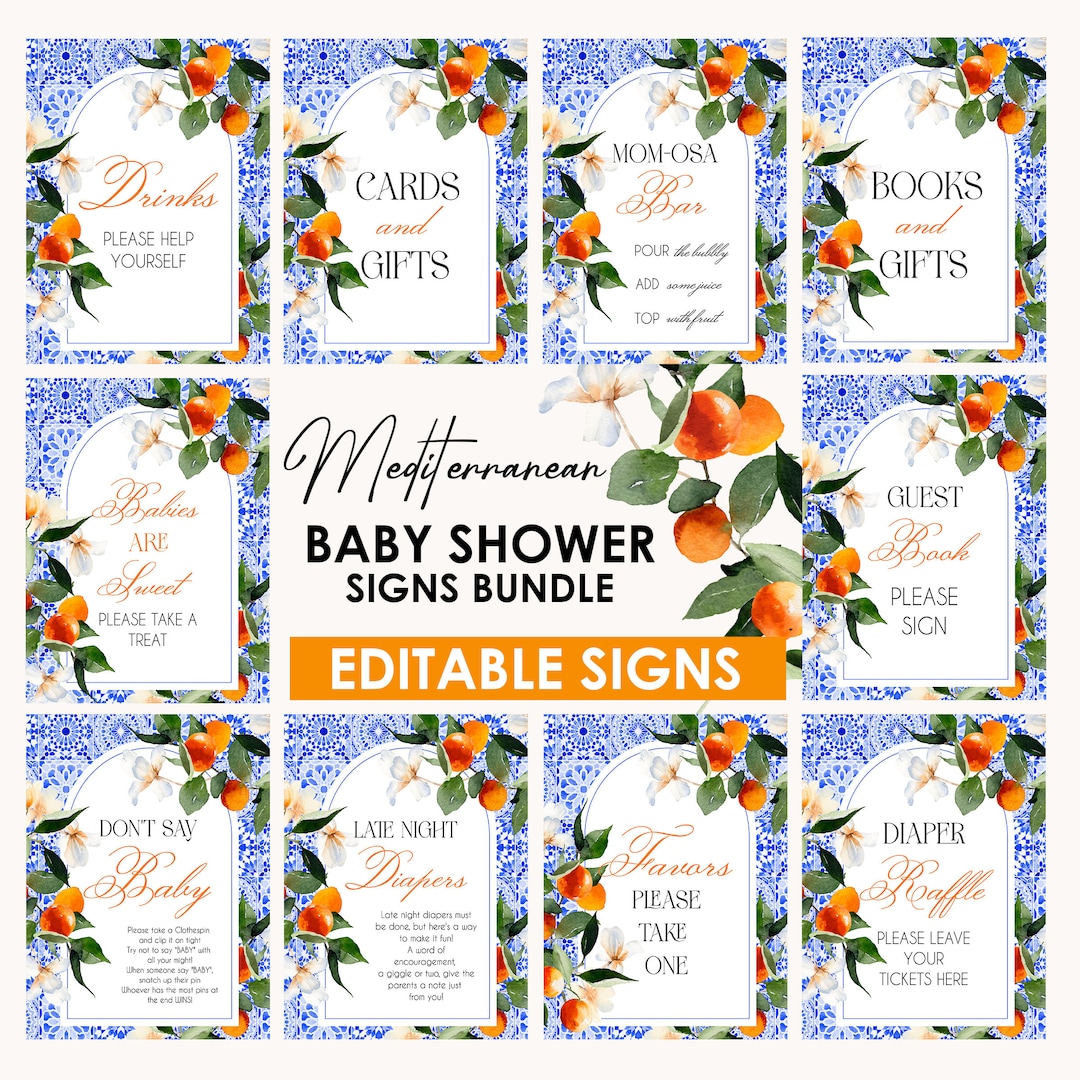 Orange Baby Shower Sign Bundle Baby Shower Table Signs Books and Gifts ...