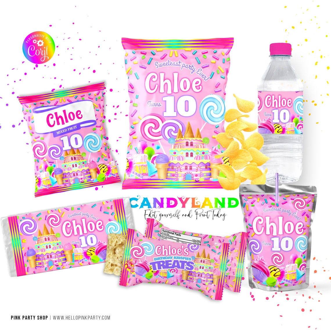 Candyland Birthday Lollipop Label Template: Editable Candy Favor ...