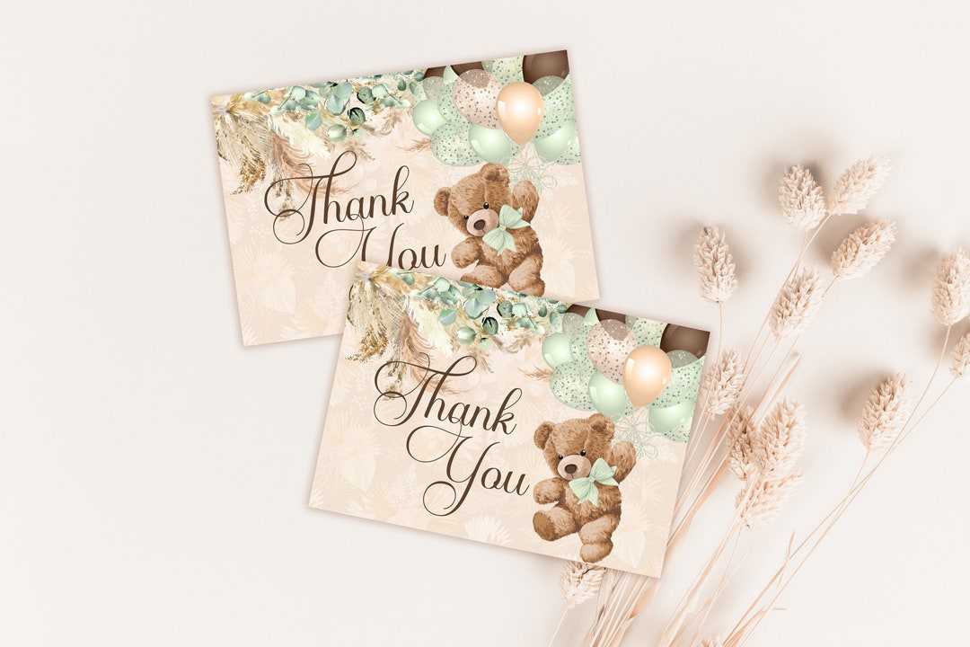 Teddy Bear Thank You Cards Beary Birthday Hot Air Balloon Bear Baby ...