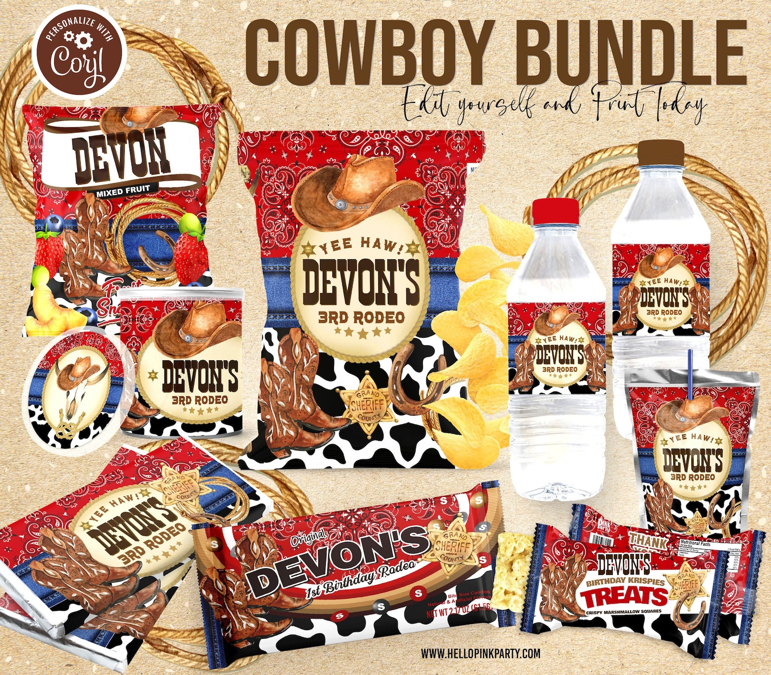 Cowboy Birthday Party Bundle Kit Template Printable Saddle - Etsy