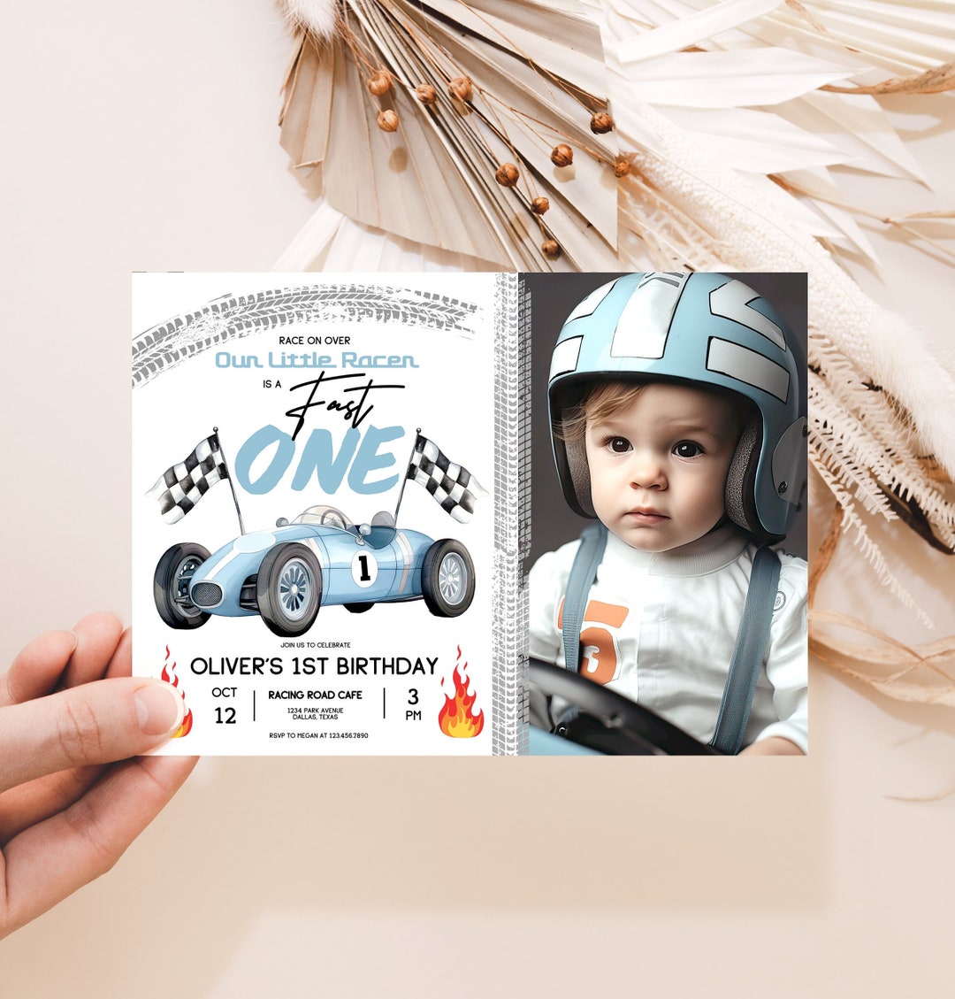 Editable Fast One Birthday Invitation Party Race Car First Birthday 1st ...
