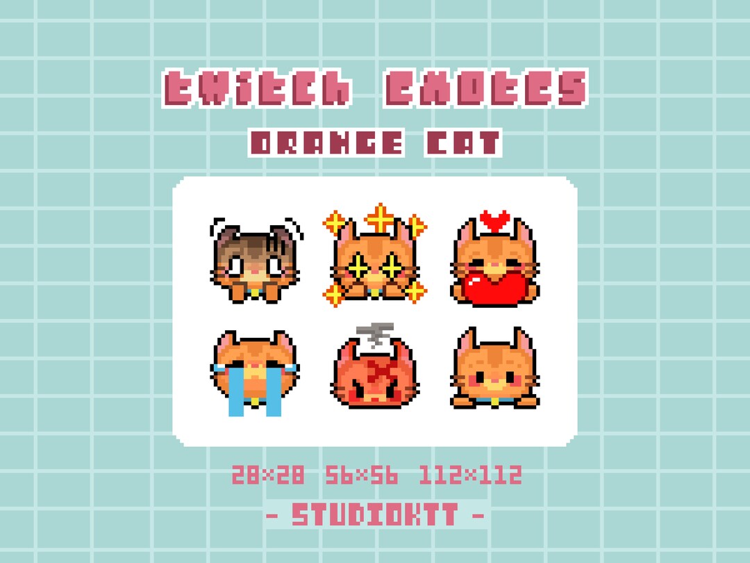 Cute Orange Cat Pixel Emotes | Twitch Discord | Kawaii Kitty Emoji 6 ...