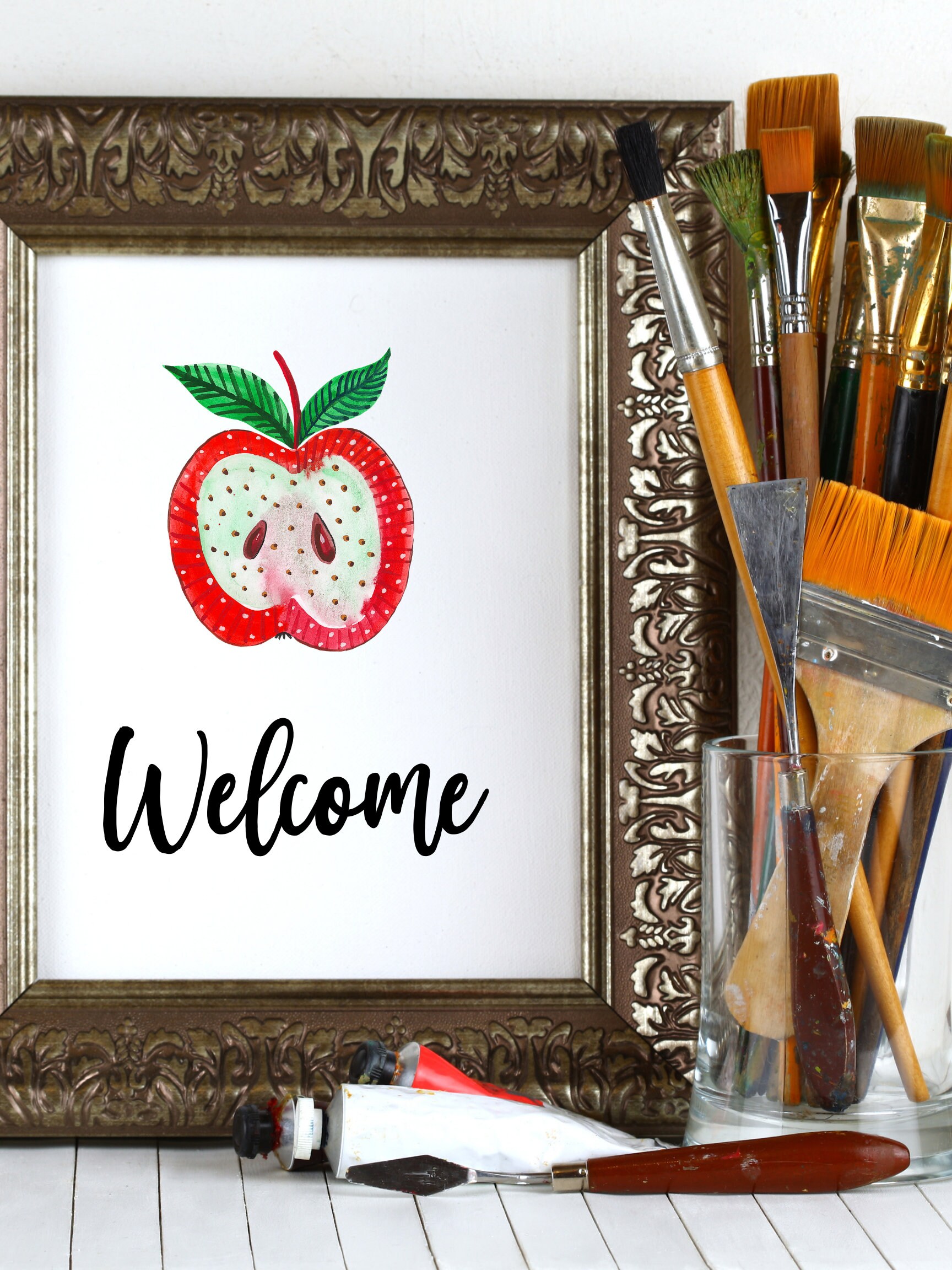 Welcome Sign Teacher Classroom Back to School Apple Farmhouse Country ...