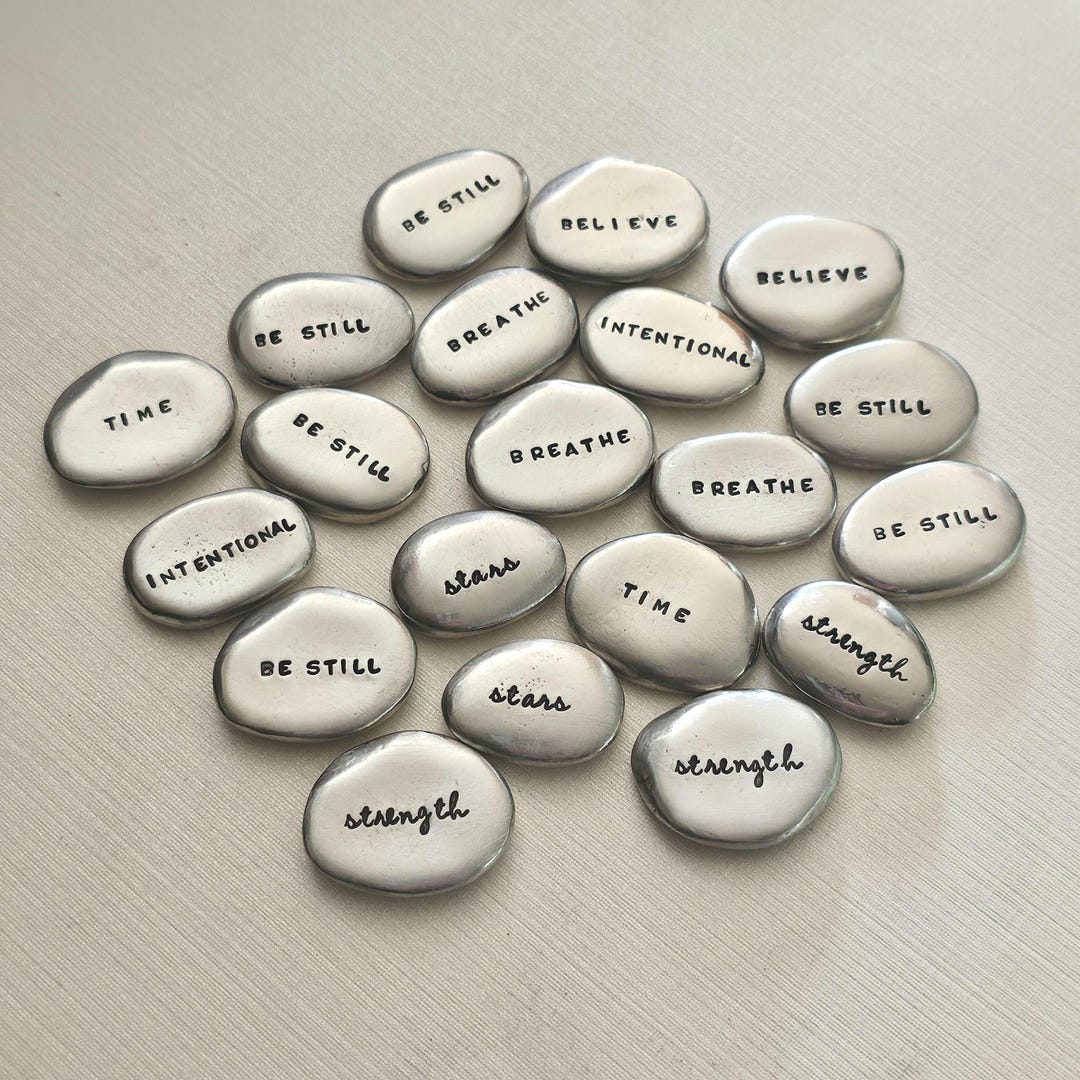 Pewter Pocket Pebble – Hand Stamped Intentions, Worry Stone, Luck Charm ...