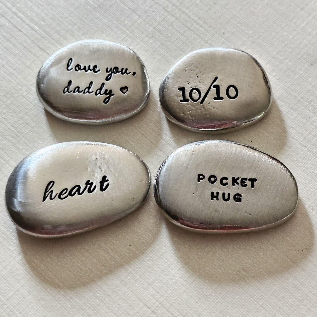 Pewter Pocket Pebble – Hand-stamped Worry Stone, Luck Charm ...