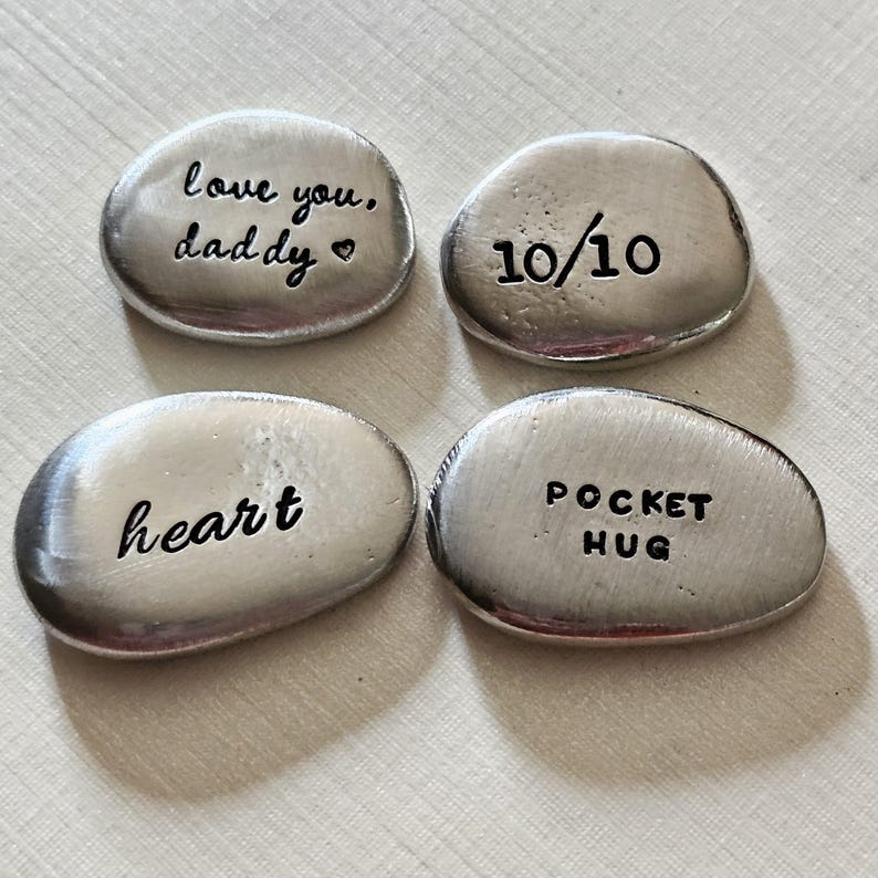 Pewter Pocket Pebble – Hand-stamped Worry Stone, Luck Charm ...