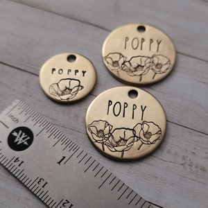 POPPY Dog Tags, Cat TAGS, Poppy, Flowers, Poppi, Poppies, Custom, Hand ...