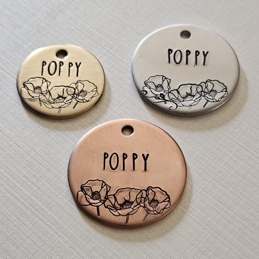POPPY - Dog Tags, Cat TAGS, Poppy, Flowers, Poppi, Poppies, Custom ...