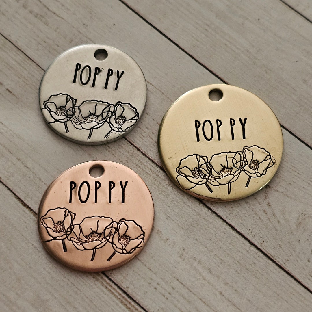 POPPY Dog Tags Cat TAGS Poppy Flowers Poppi Poppies - Etsy