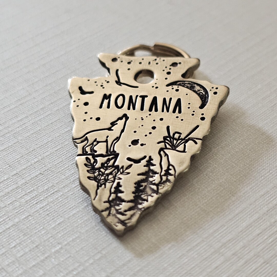 WAX MOON - Dog Tag, Arrowhead Dog Tag, Wolf, Moon, Birds, Stars ...