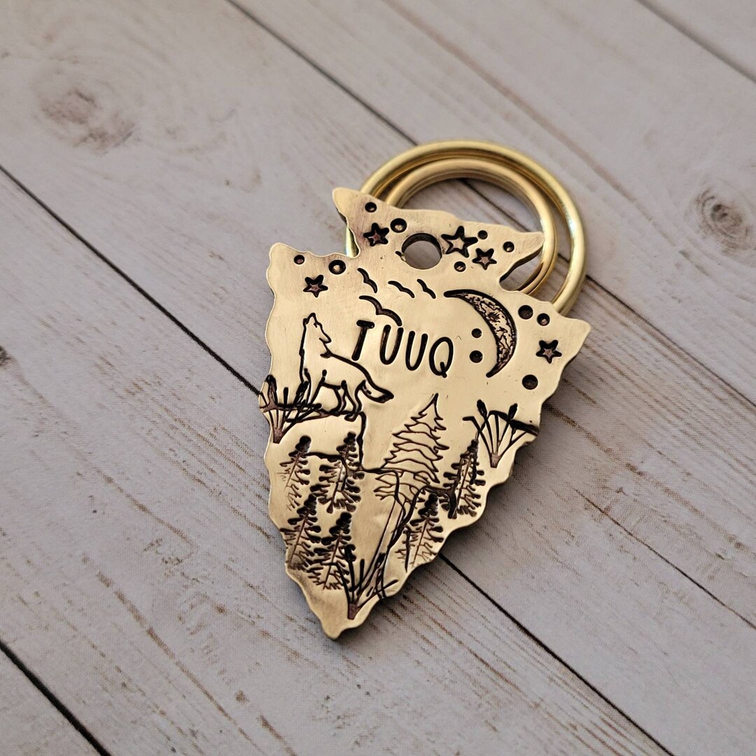HOWL Dog Tag, Arrowhead, Wolf, Moon, Birds, Stars, Mountains, Trees ...