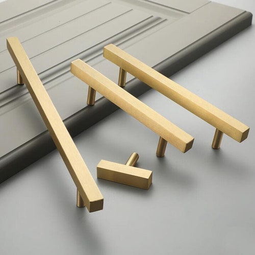 Square Solid Brass Kitchen Cabinet Knobs and Handles Gold - Etsy