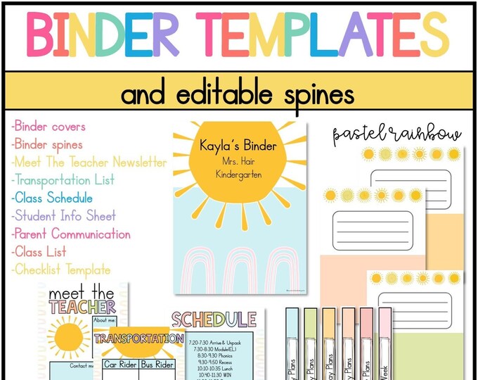 Binder Covers, Spines, and Templates EDITABLE Pastel Rainbow Classroom ...