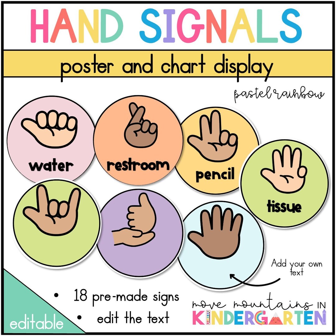 Hand Signal Poster Display EDITABLE Pastel Rainbow Classroom Decor - Etsy