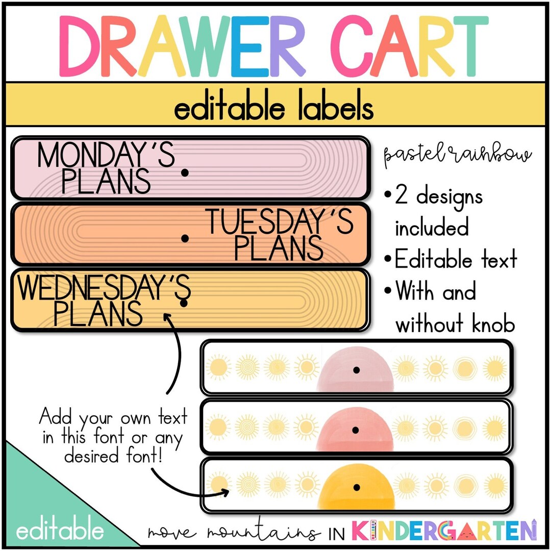 Drawer Cart Labels EDITABLE Pastel Rainbow Classroom Decor - Etsy