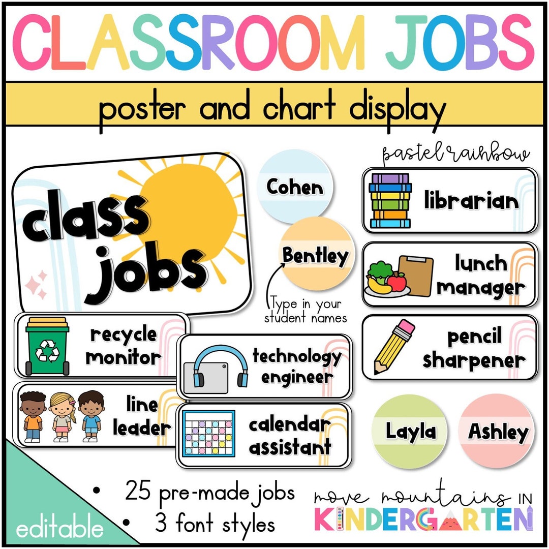 Classroom Jobs EDITABLE Pastel Rainbow Classroom Decor - Etsy