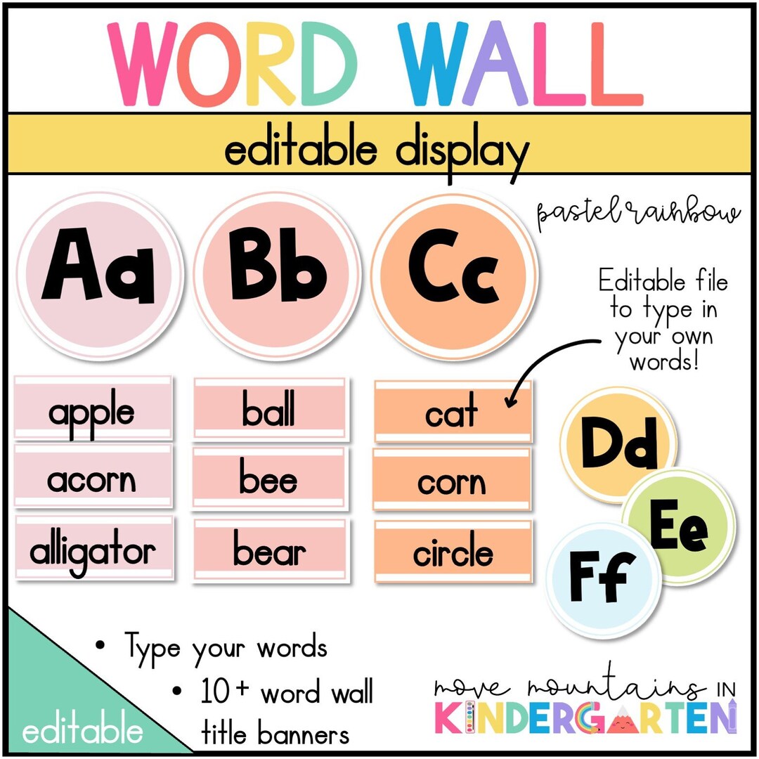 Word Wall EDITABLE Pastel Rainbow Classroom Decor - Etsy
