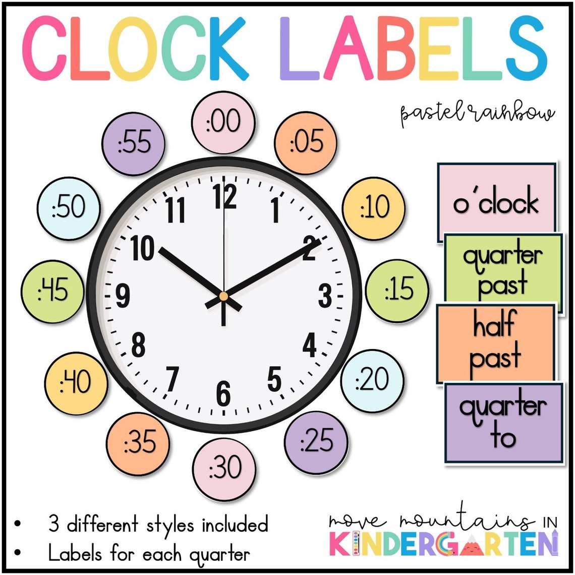 Clock Labels Pastel Rainbow Classroom Decor - Etsy