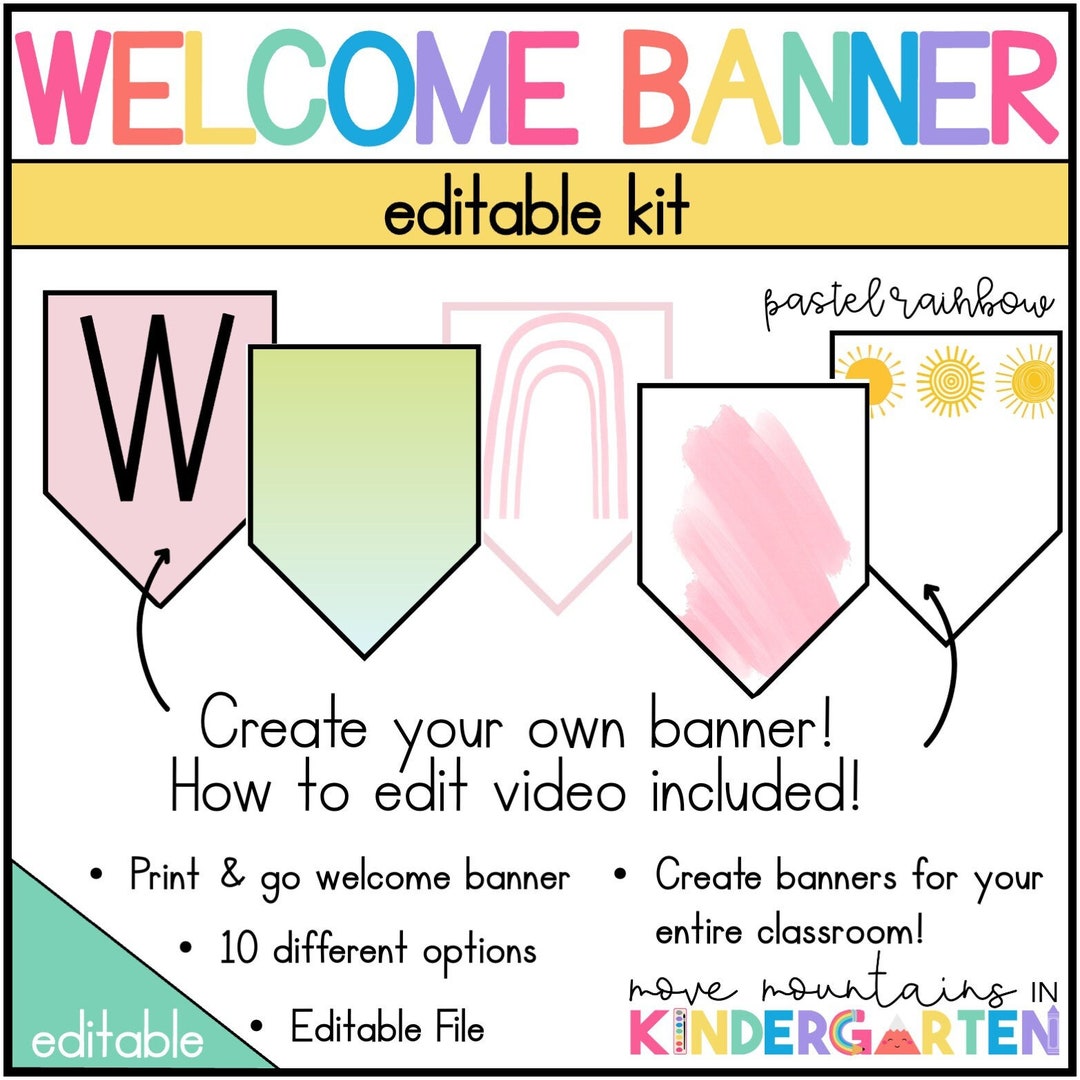 Welcome Banner Kit EDITABLE Pastel Rainbow Classroom Decor - Etsy