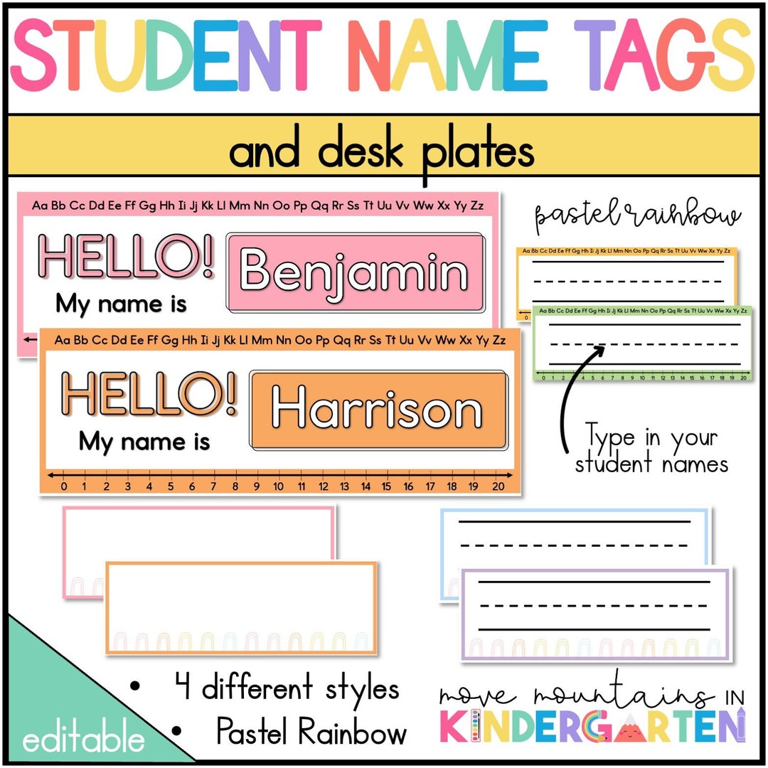 Student Name Tags and Desk Plates | EDITABLE | Pastel Rainbow Classroom ...