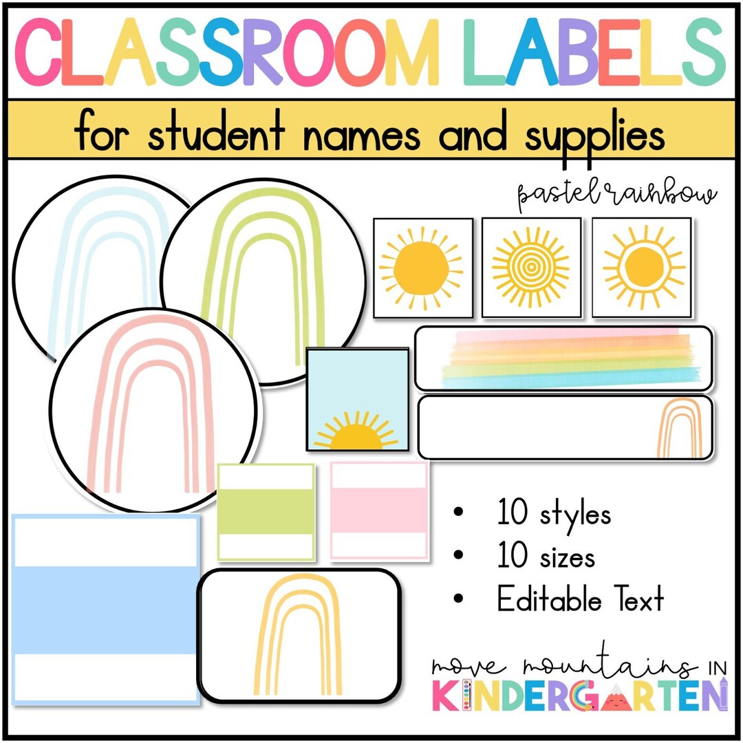 Classroom Labels EDITABLE Pastel Rainbow Classroom Decor - Etsy