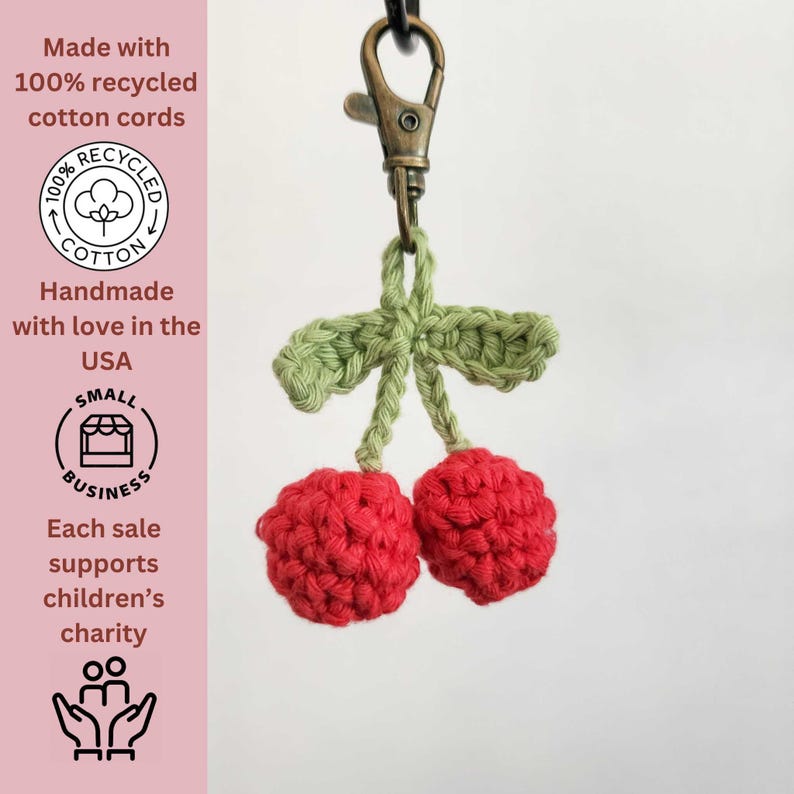 Handmade Cherry Keychain | Handwoven Crochet Keyring | Cute Fruit Charm ...