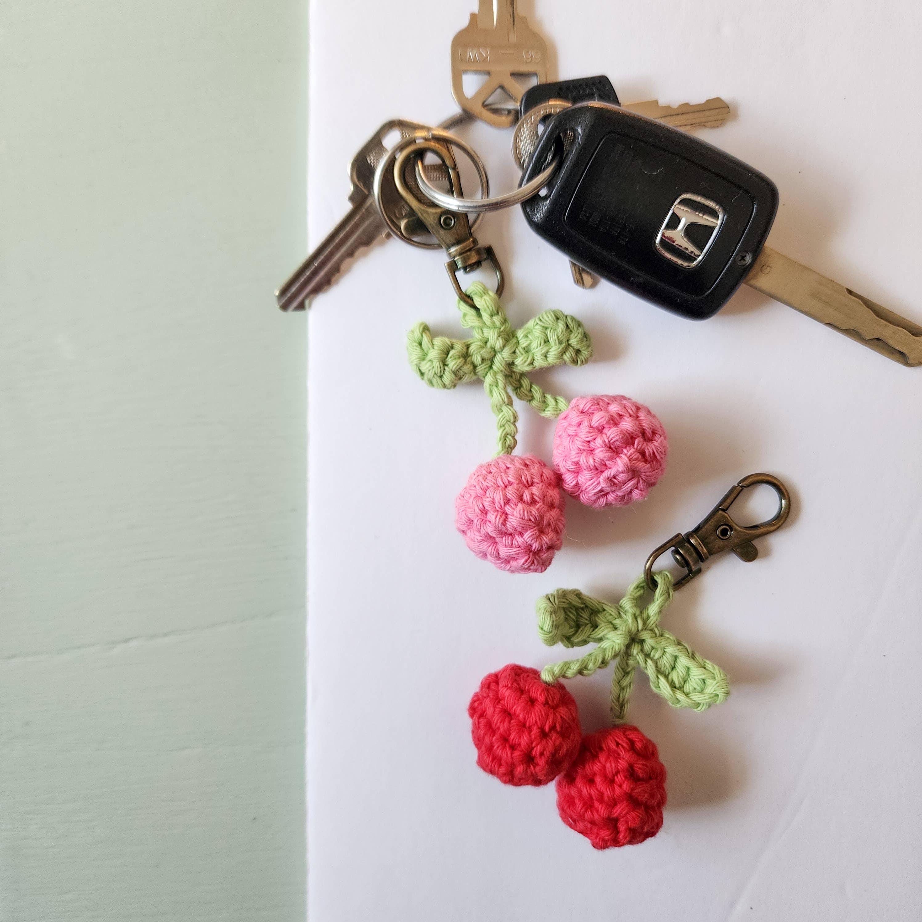 Handmade Cherry Keychain | Handwoven Crochet Keyring | Cute Fruit Charm ...