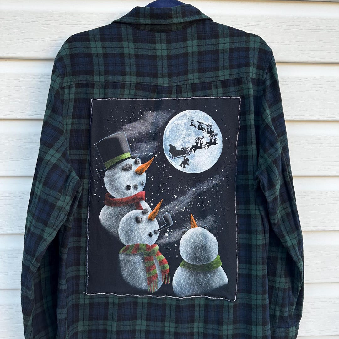 3 Snowmen in Moonlight Holiday Season Flannel XL - Etsy
