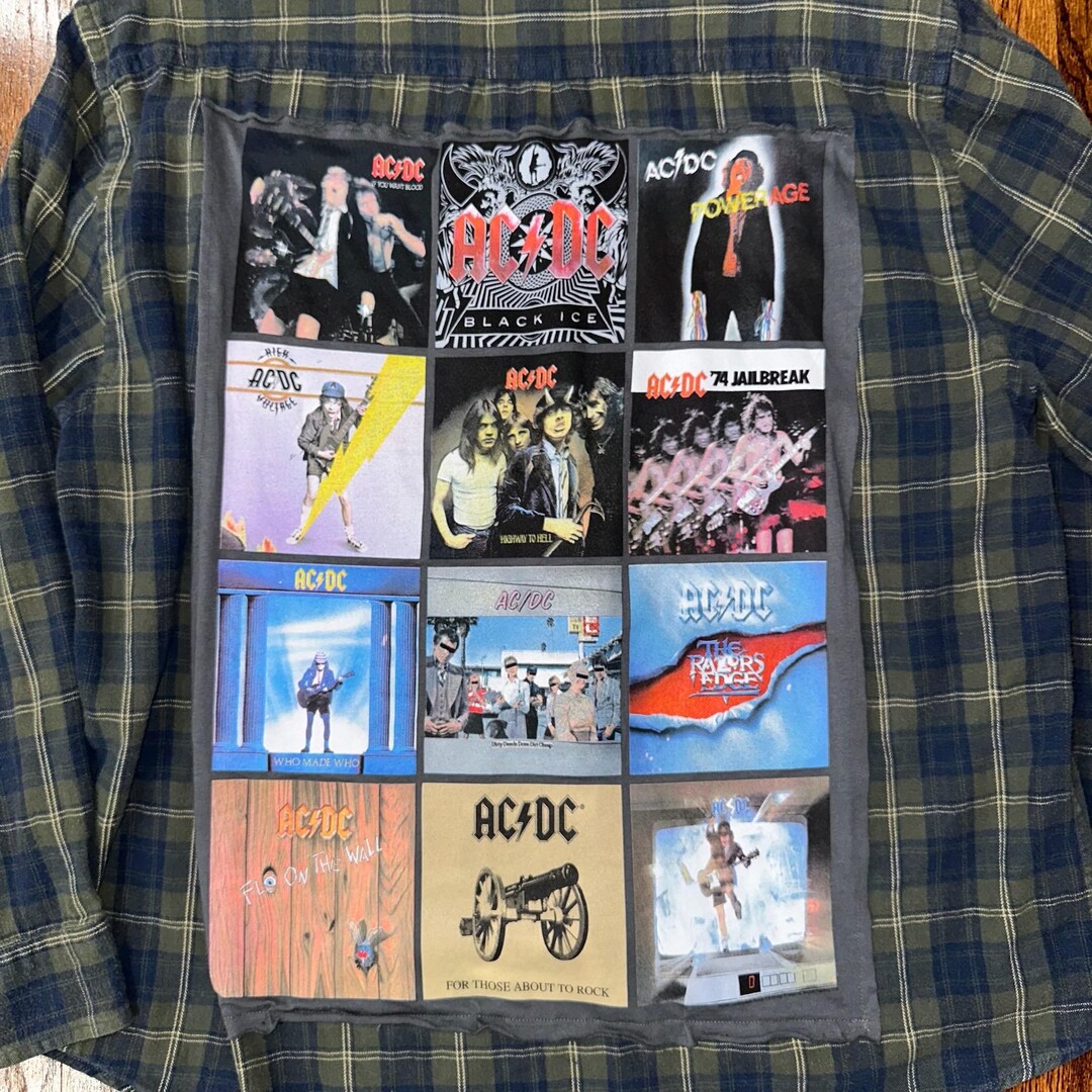 Custom AC/DC Patch Back Rock Band Flannel Large Unisex Rock N Roll ...