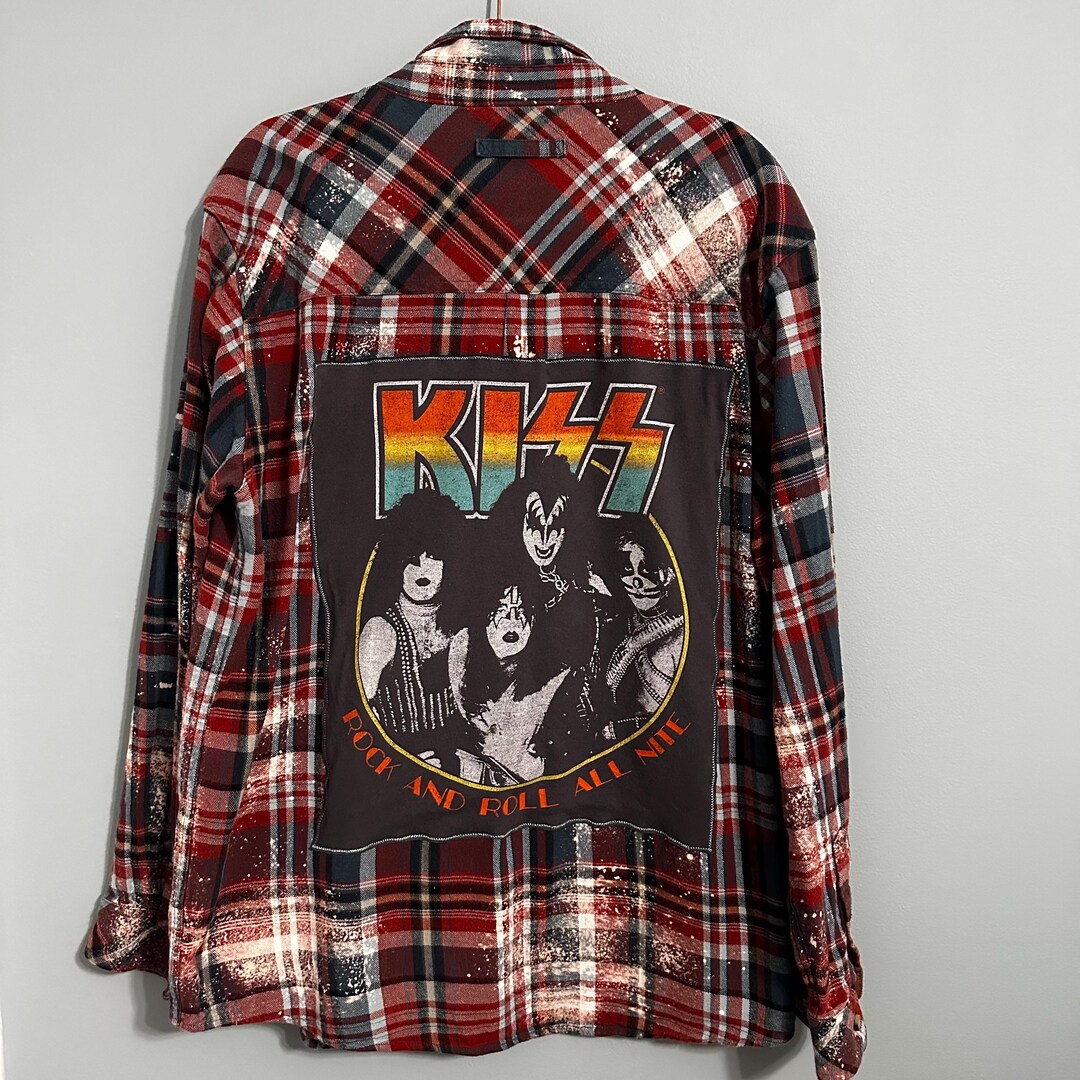 Kiss Band Rock and Roll Bleached Flannel 2X - Etsy