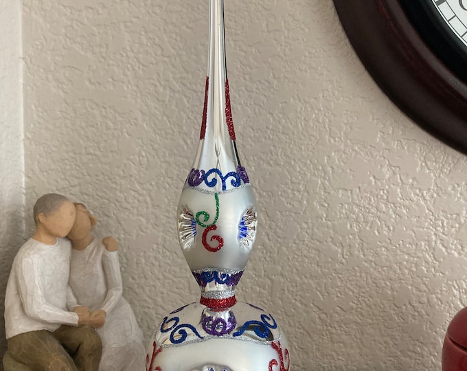Vintage Thomas Pacconi Art Glass Tree Topper, Silver, White, With Multi ...