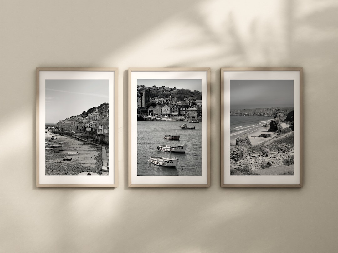 Set of 3 Cornwall Prints, DIGITAL DOWNLOAD, Coastal Prints, Beach Black ...