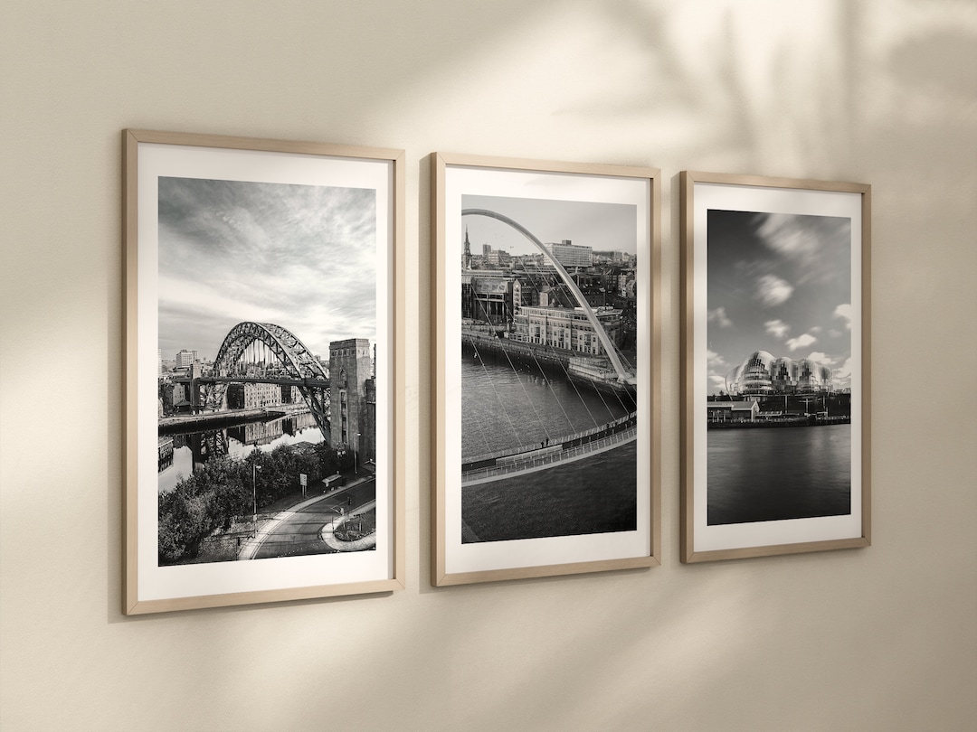 Set of 3 Newcastle Prints, Gateshead Prints, Black and White Art, City ...