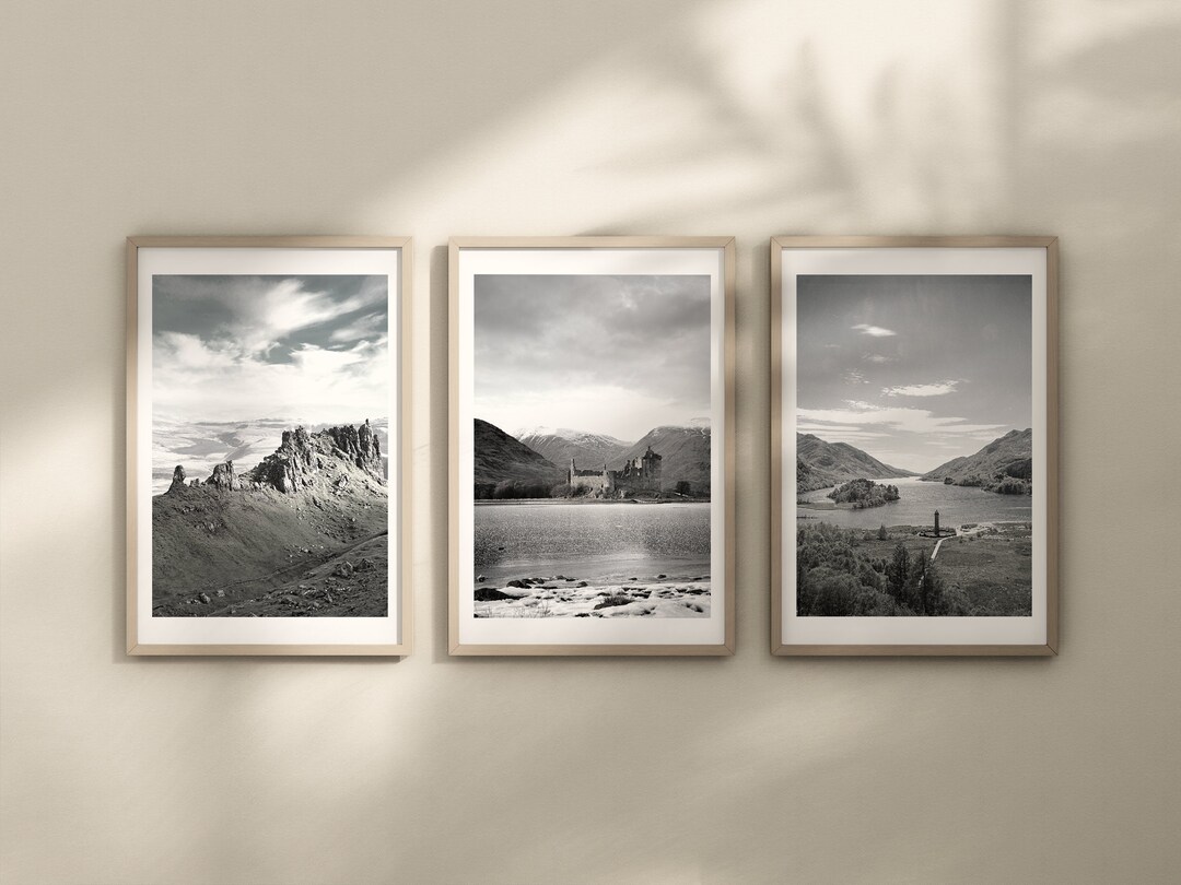 Set of 3 Scotland Prints, Scottish Highland Prints, Black and White ...