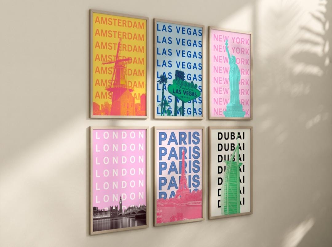ANY CITY Recurring City Pop Art Style Travel Posters, ANY Colour, World ...