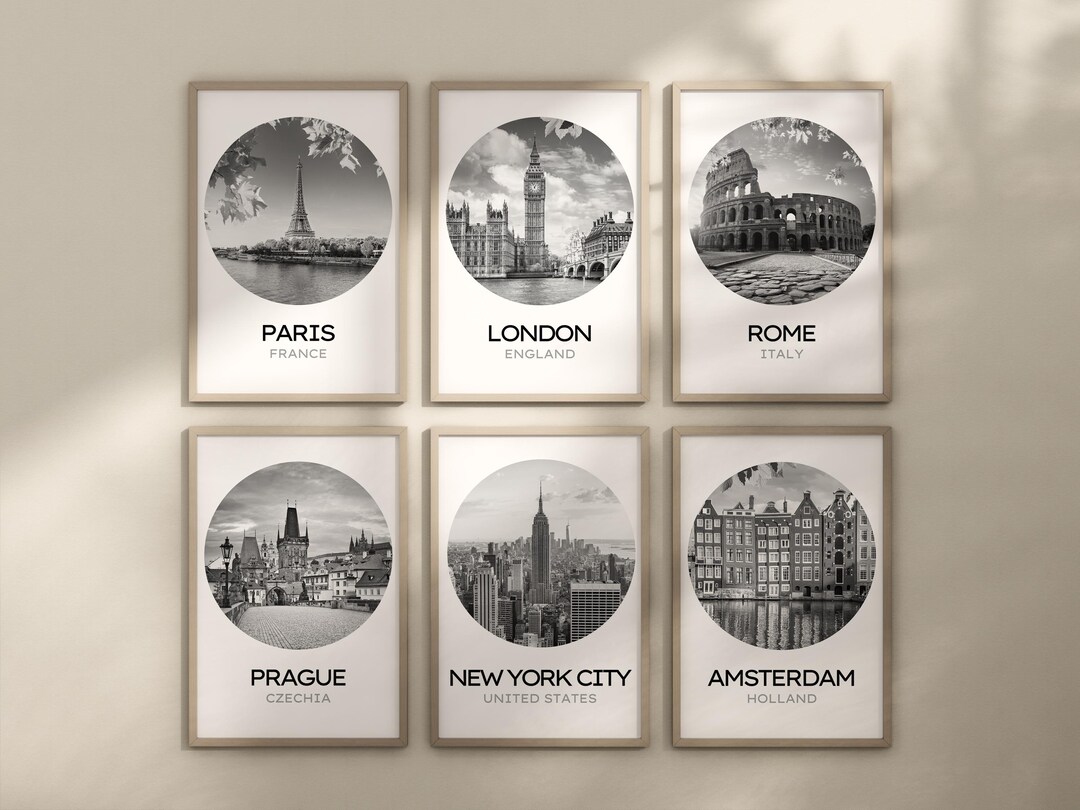 Set of Any 3, 4 or 6 Black and White Travel Posters - ANY City! - Etsy