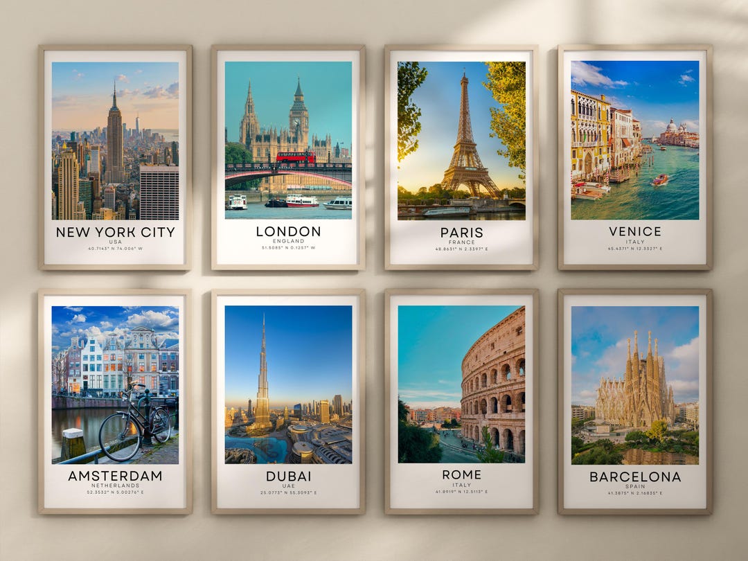 Set of Any 5 City Prints; ANY LOCATION; With or Without Text and White ...