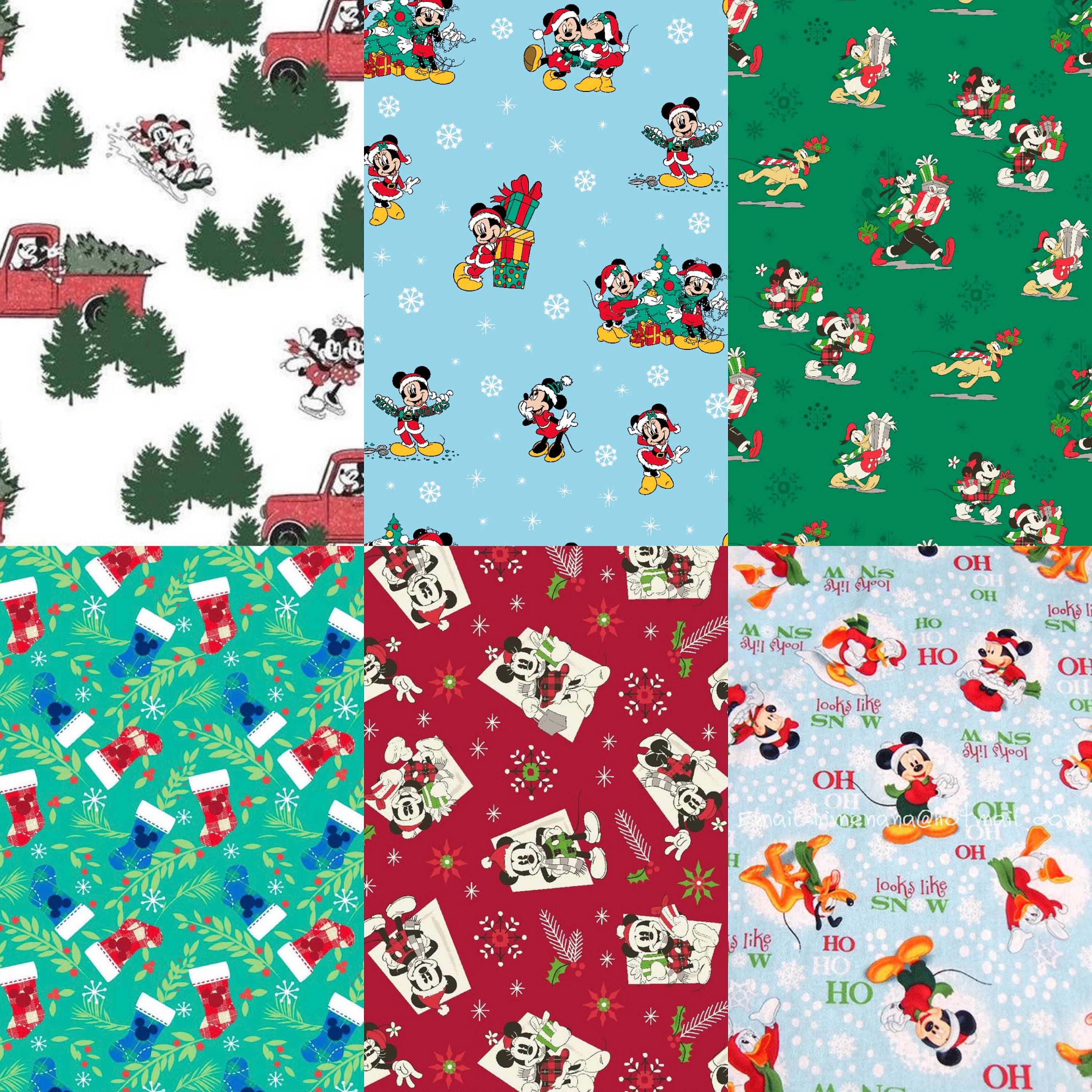 Disney Christmas Cotton Fabric Mickey and Minnie 1/4 Yard - Etsy