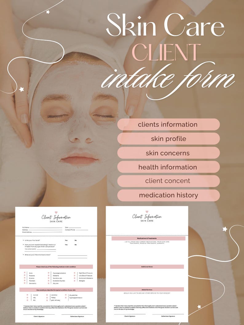 Esthetician Client Intake & Consultation Form | Printable PDF | Skin ...